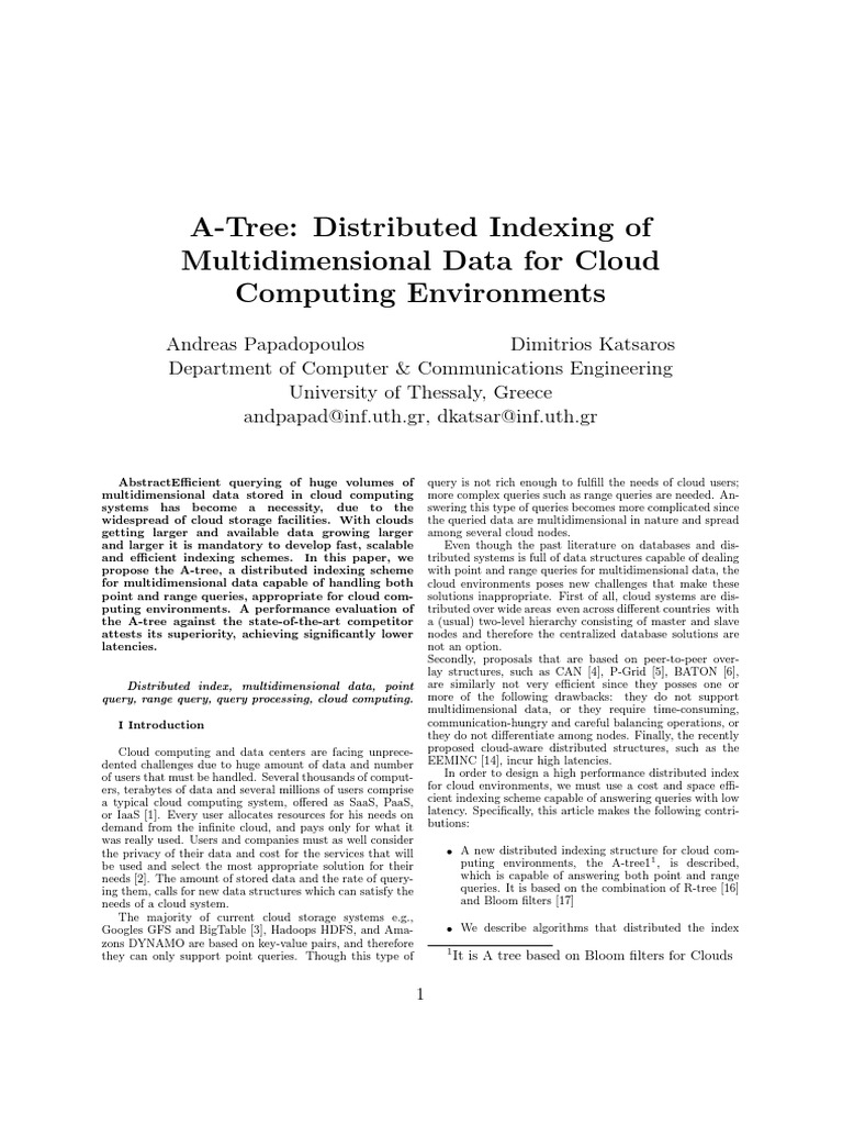 A-Tree: Distributed Indexing of Multidimensional Data For Cloud Computing Environments ...