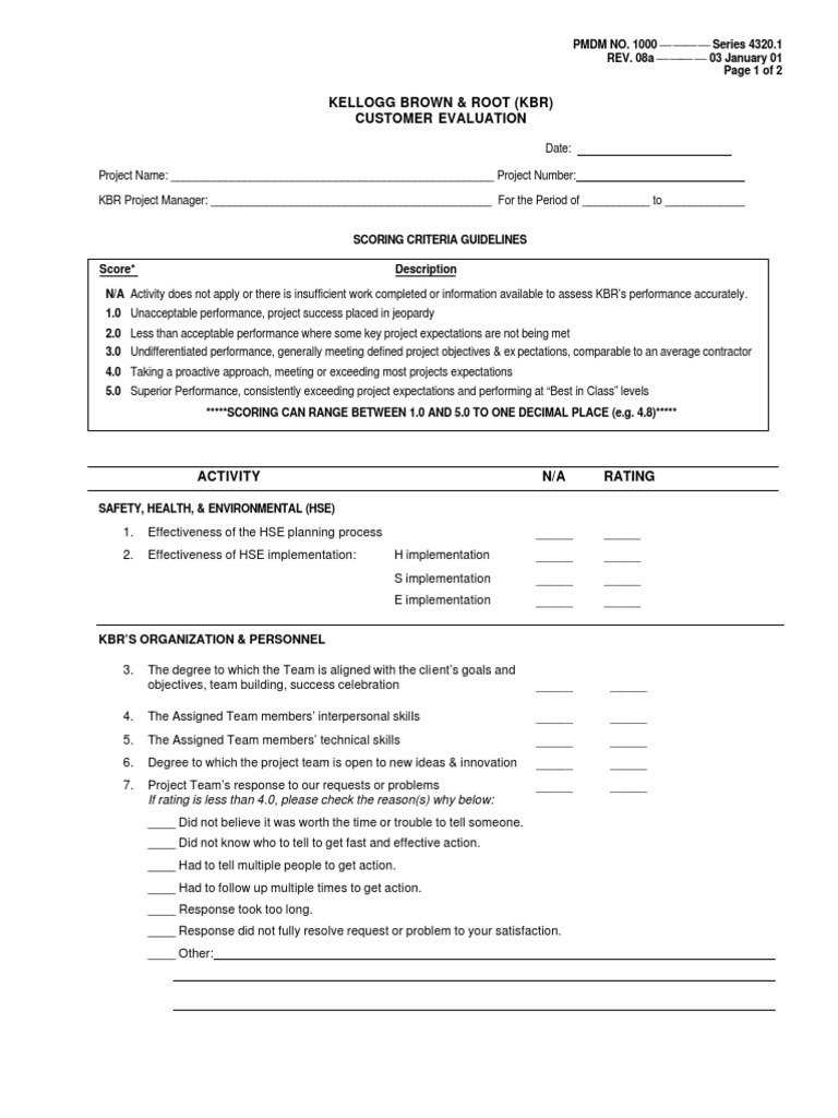 Client Evaluation Form Rev8a | PDF | Kbr (Company) | Team Building