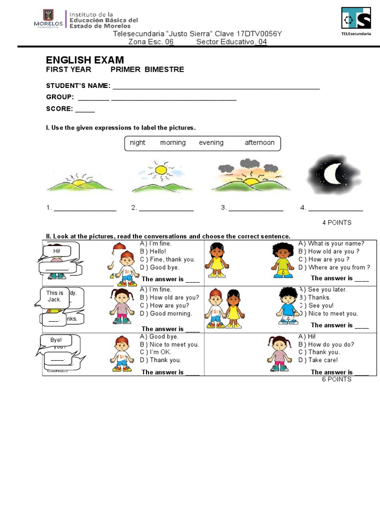 English Exam: 1st Bimester Overview | PDF