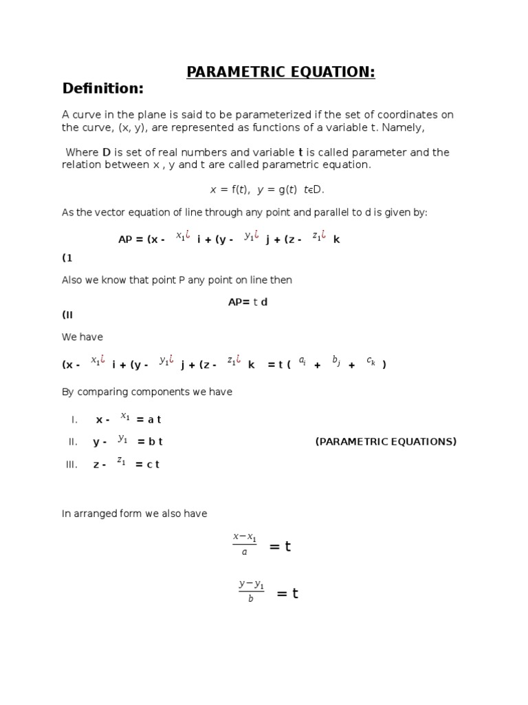 Parametric Equation: Definition:: X F (T), y G (T) T D | PDF | Applied ...