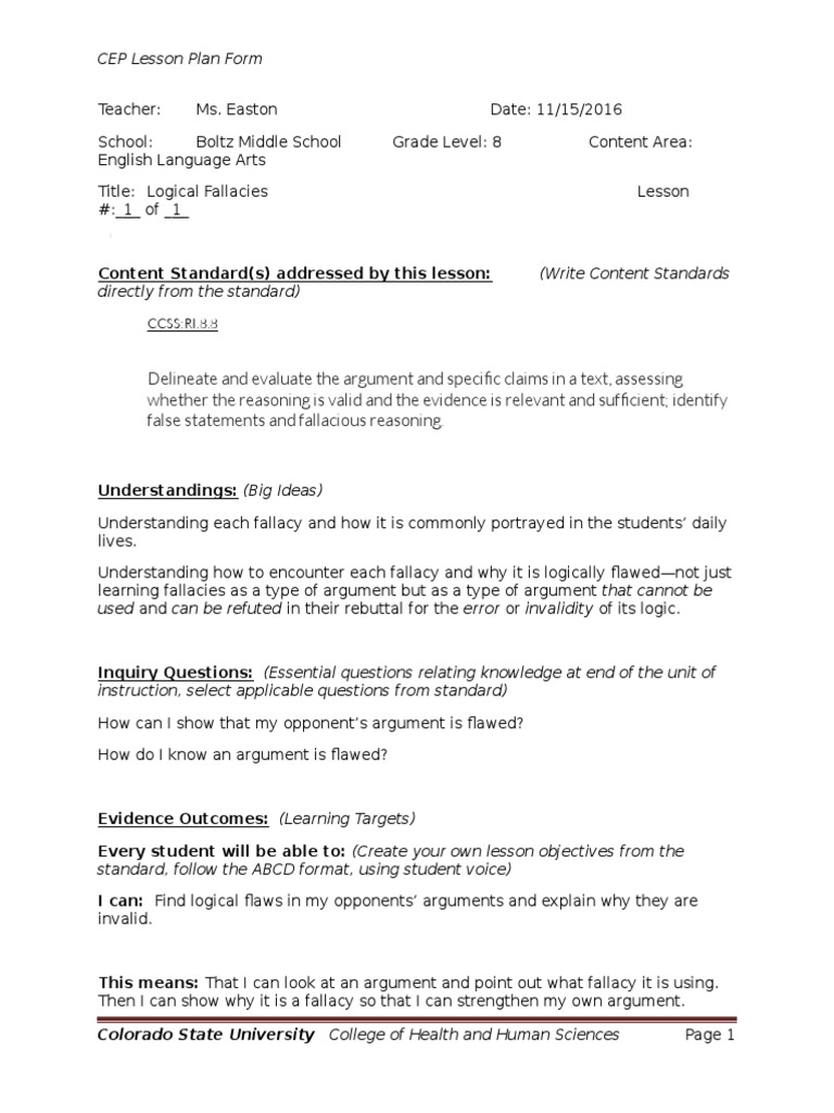 Grade 8 ELA Lesson: Logical Fallacies | PDF | Argument | Fallacy