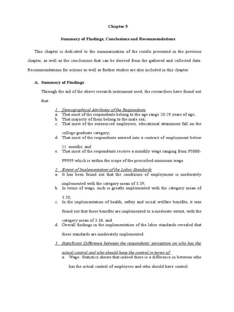 Chapter 5, Findings, Conclusion and Recommendation | PDF | Employment ...