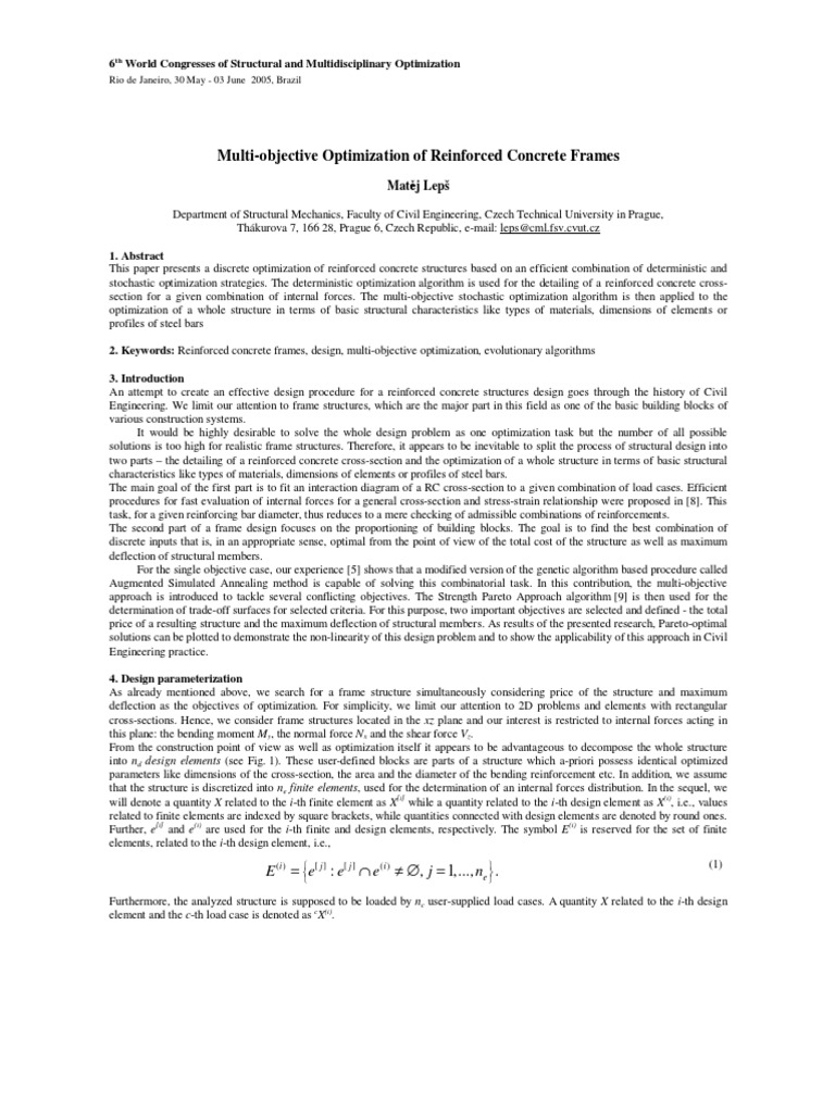 Multi-Objective Optimization of Reinforced Concrete Frames: Matěj Lepš | PDF | Maxima And Minima ...