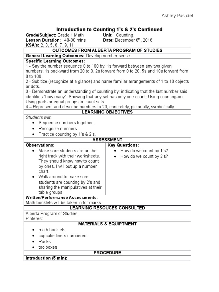 Grade 1 Math Introduction To Counting Continued 1s 2s | PDF