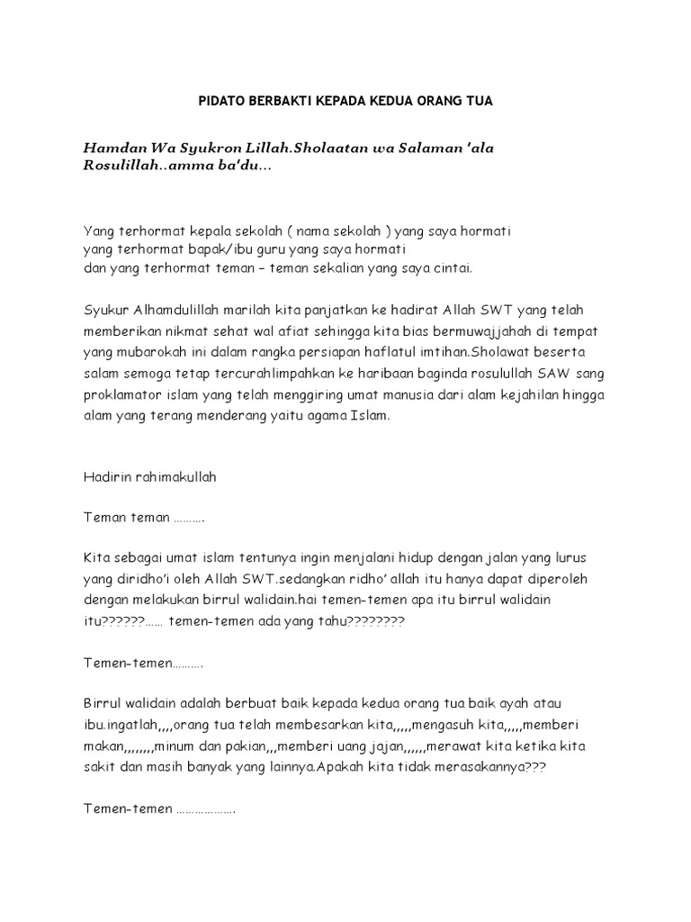 Pidato Berbakti Kepada Kedua Orang Tua | PDF