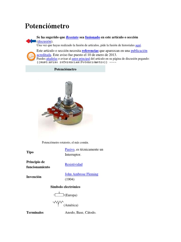 Potenciómetro | PDF | Resistor | Resistencia Eléctrica y Conductancia