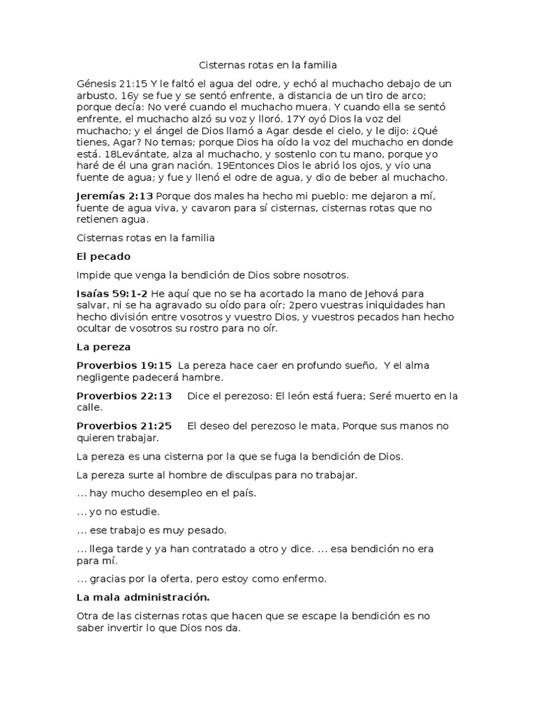 Cisternas Rotas en La Familia | PDF | Biblia | Religión y creencia