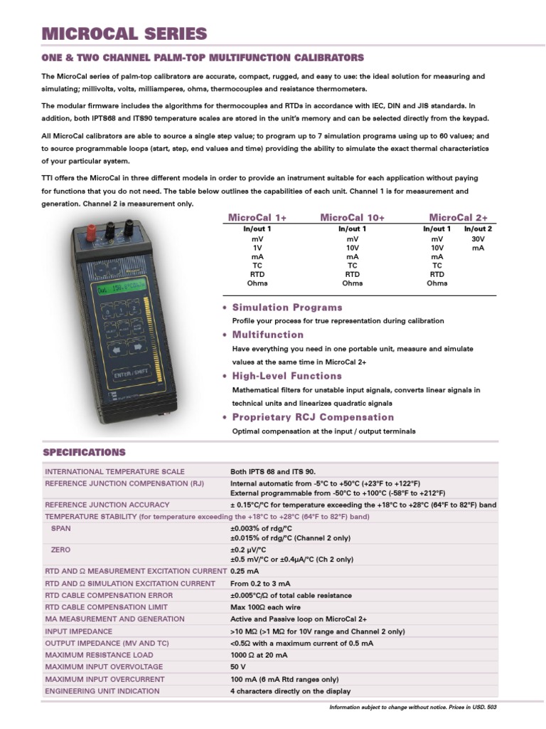 Microcal Series: One & Two Channel Palm-Top Multifunction Calibrators ...