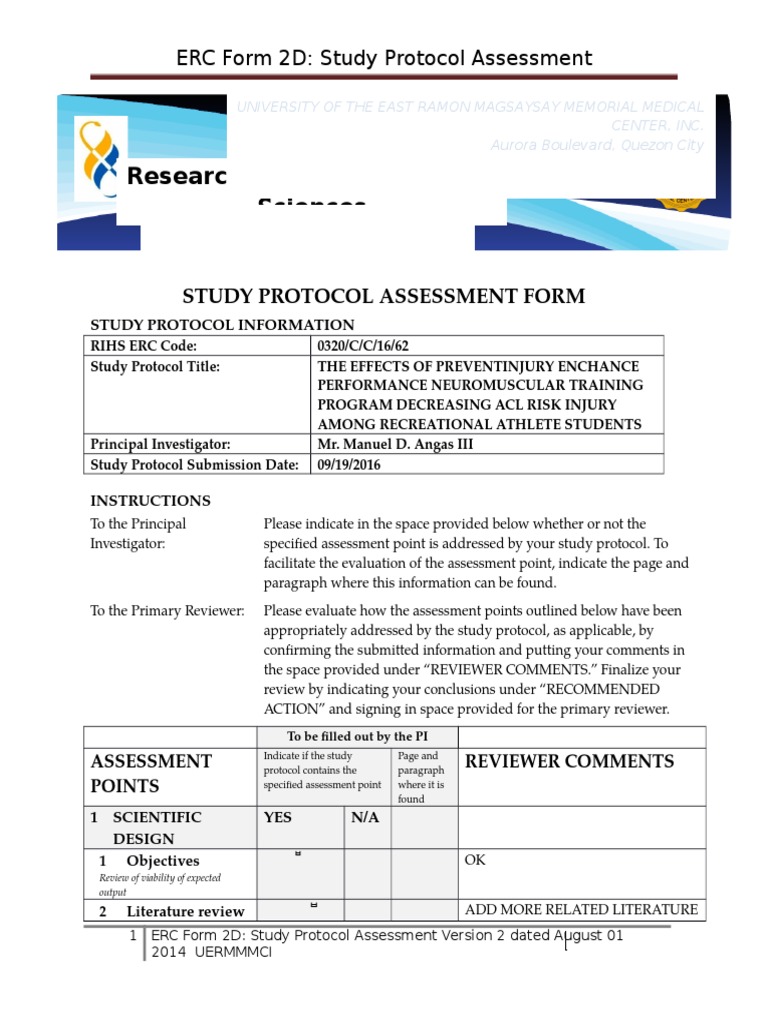 Erc Form 2 D Study Protocol Assessment v2-0 | PDF | Risk | Informed Consent