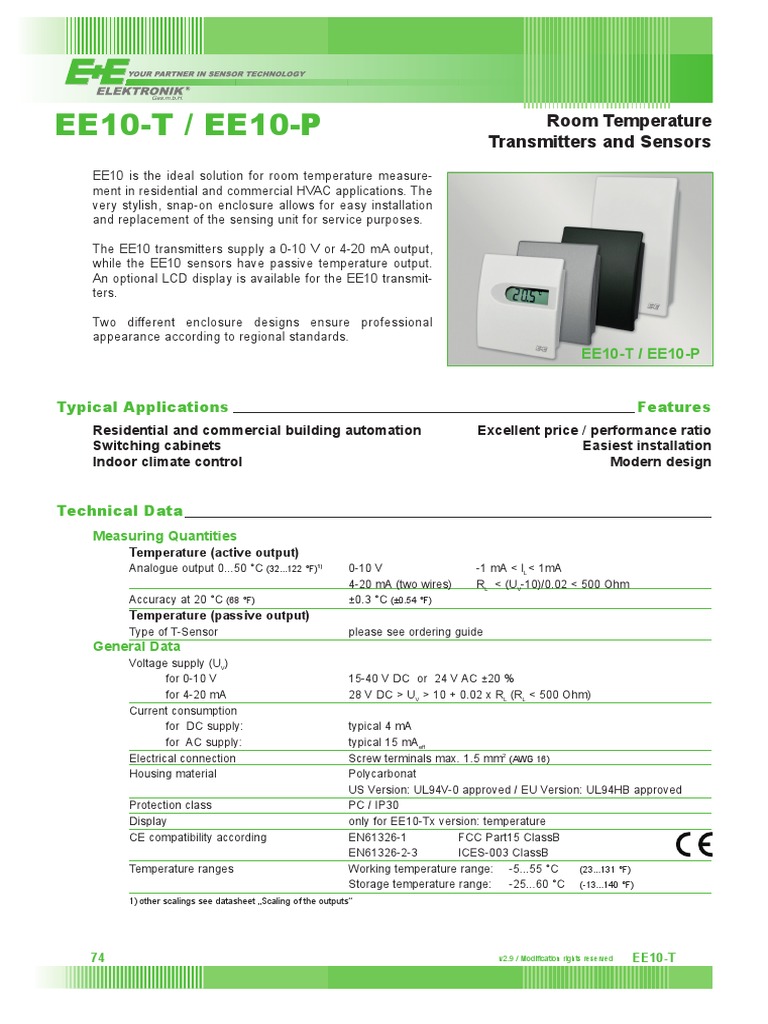 EE10-T / EE10-P: Room Temperature Transmitters and Sensors | Download ...