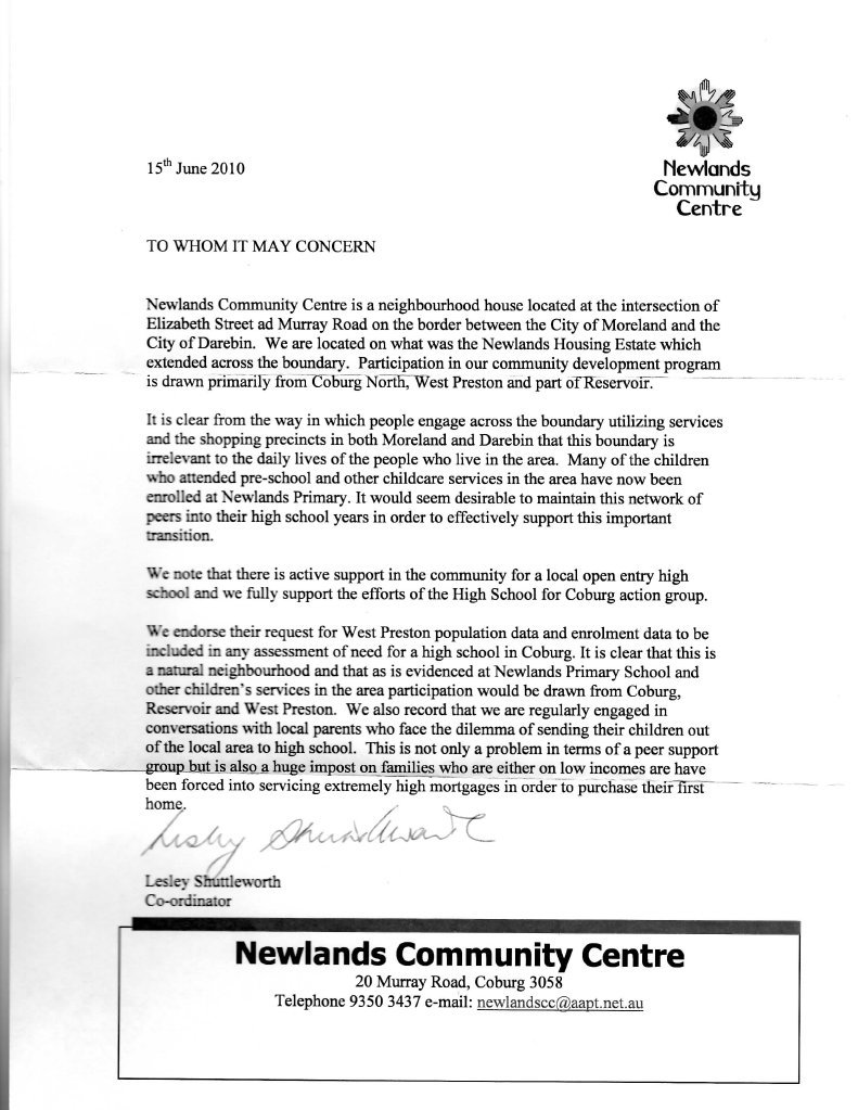 Newlands Community Centre Letter of Support | PDF