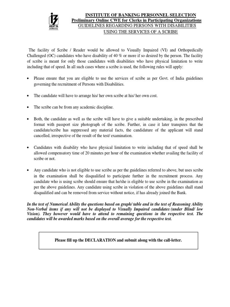 Scribe Declaration Form Clk6 | Download Free PDF | Visual Impairment ...