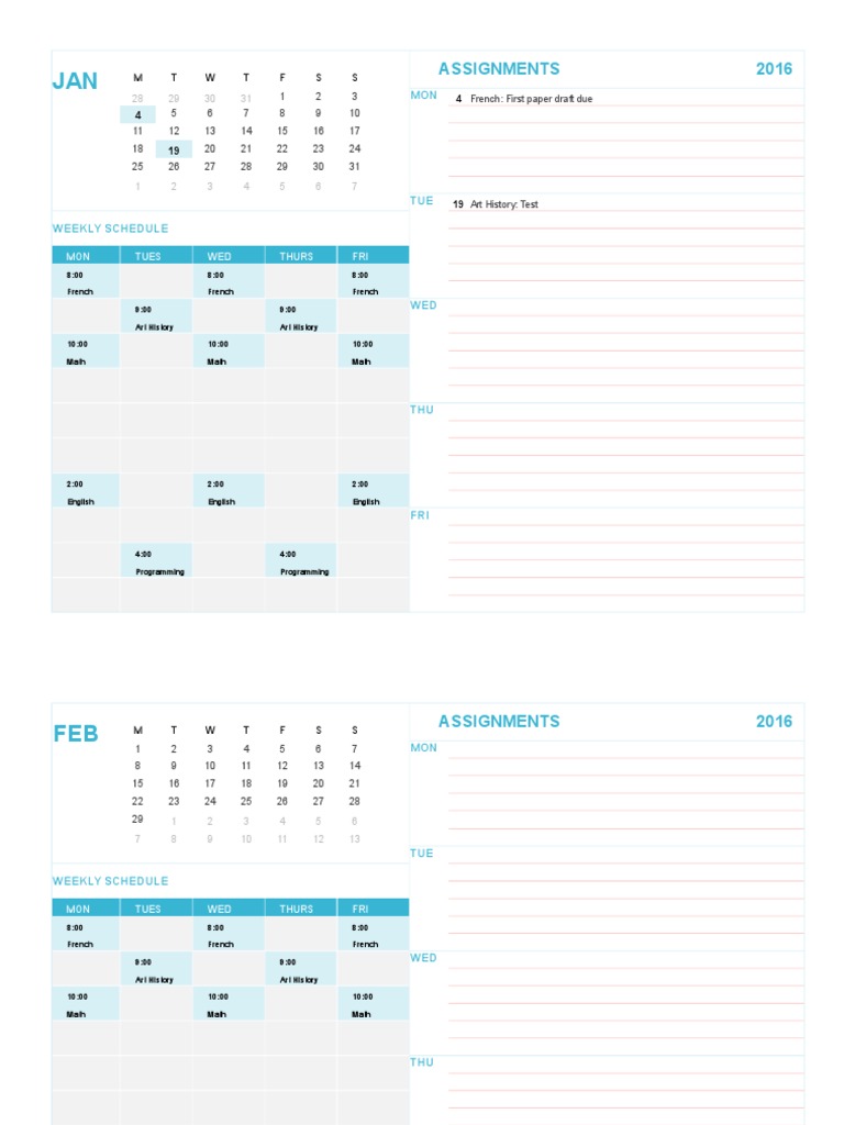 Student Calendar Template | PDF