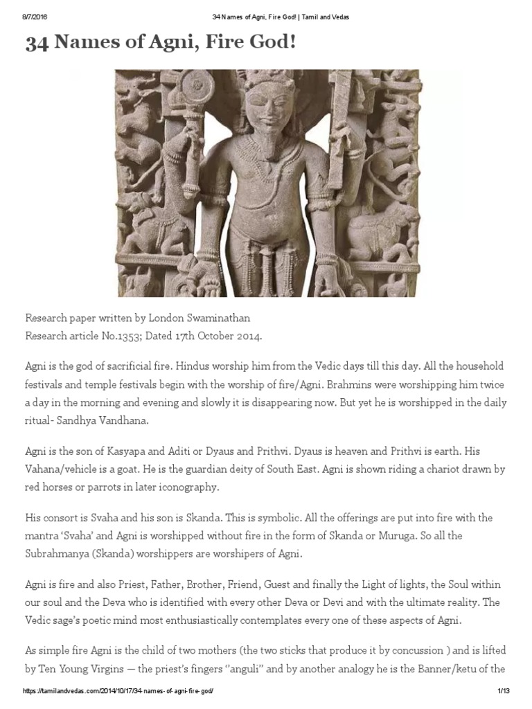 34 Names of Agni, Fire God | Download Free PDF | Hindu Literature ...