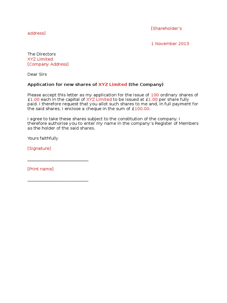 Share Application for XYZ Limited Shares | PDF