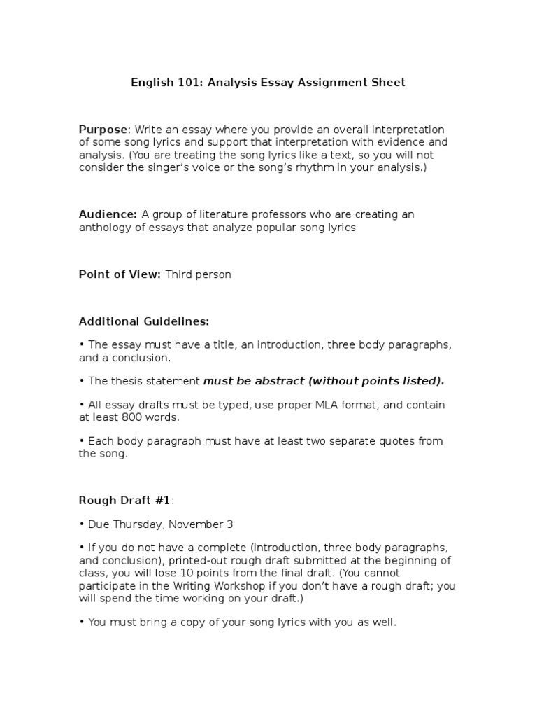 Analysis Essay Assignment Sheet | PDF | Essays