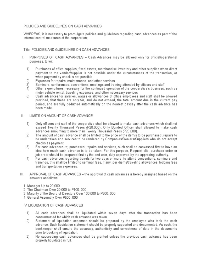 Cash Advance Policy and Guidelines | PDF | Per Diem | Expense