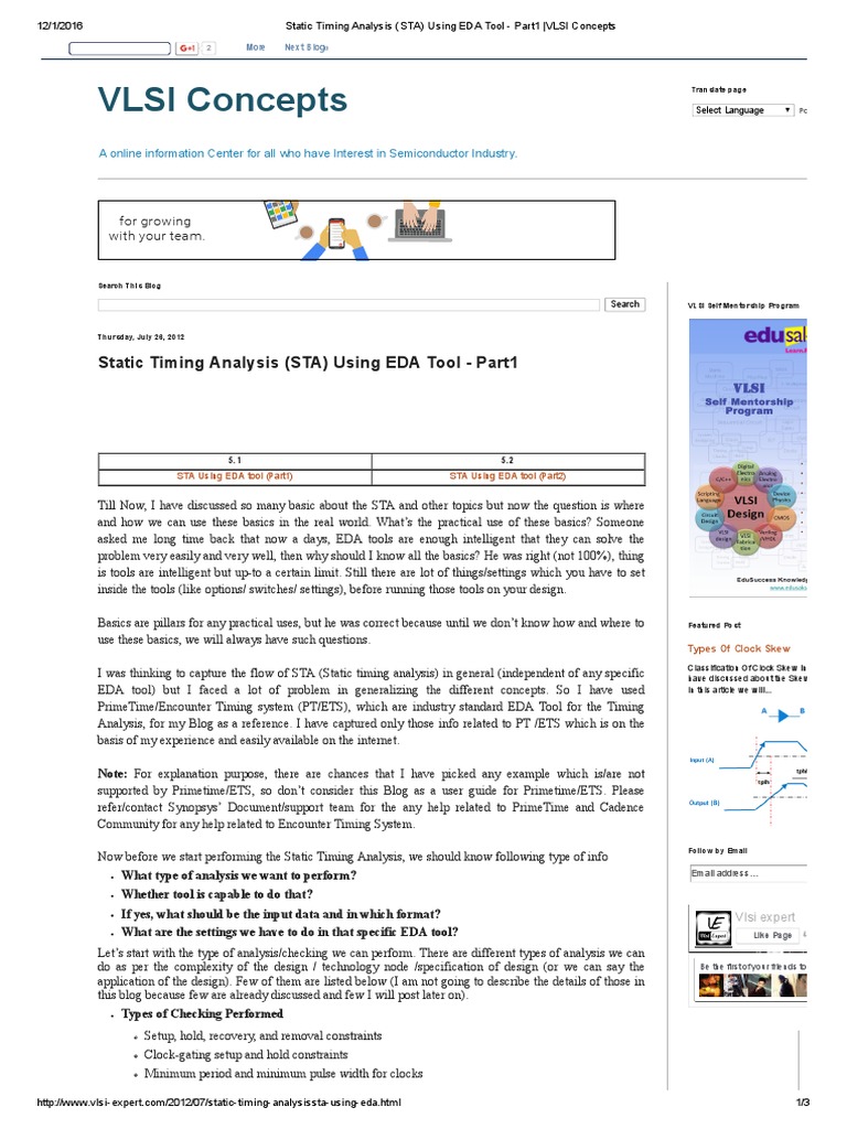 Static Timing Analysis (STA) Using EDA Tool - Part1 - VLSI Concepts | PDF | Areas Of Computer ...
