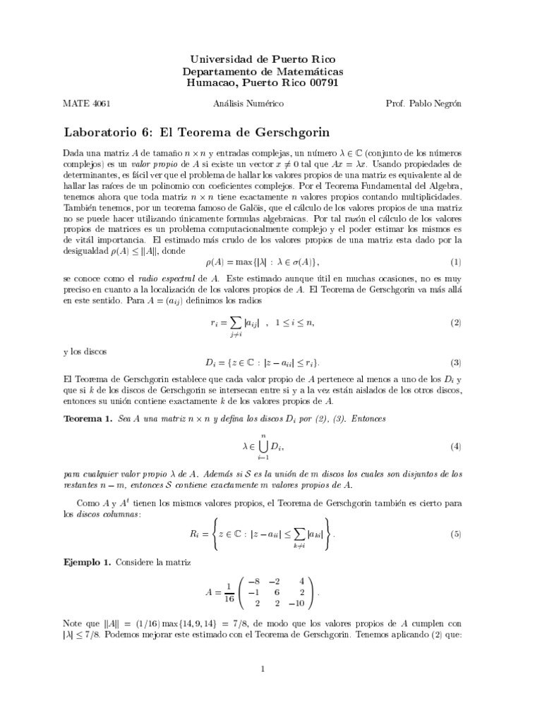 Teorema de Gerschgorin | PDF | Valores propios y vectores propios ...