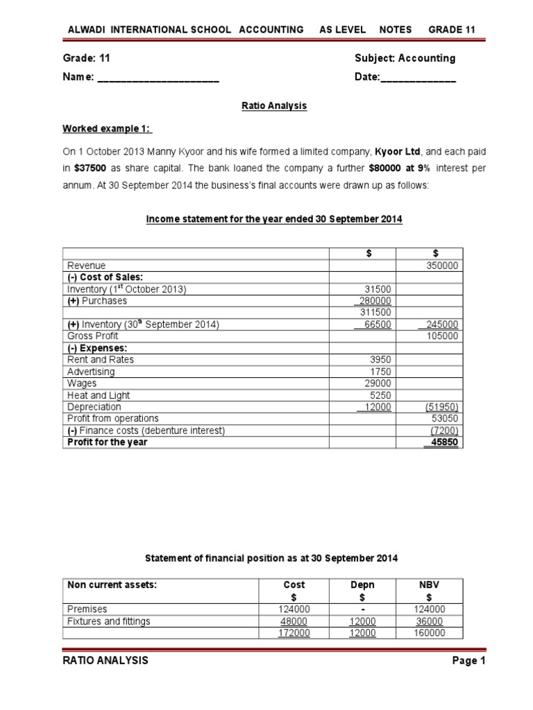 Accounting Ratios (Notes) | PDF | Revenue | Debits And Credits