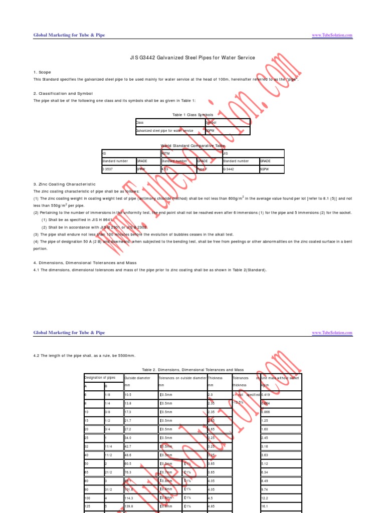 Pipe JIS G3442 Galvanized | PDF | Galvanization | Pipe (Fluid Conveyance)