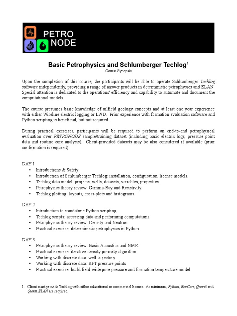 Schlumberger Techlog Petrophysics Course | PDF | Technology & Engineering