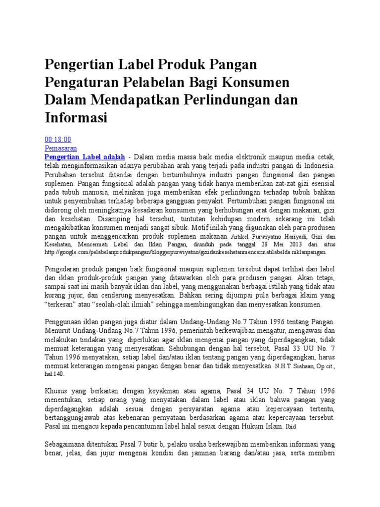 Pengertian Label Produk Pangan Pengaturan Pelabelan Bagi Konsumen Dalam ...