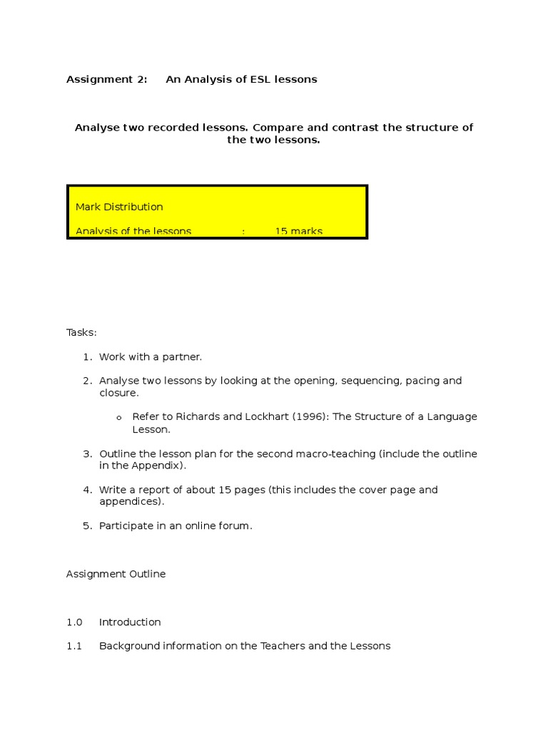 Assignment 2: An Analysis of ESL Lessons | PDF