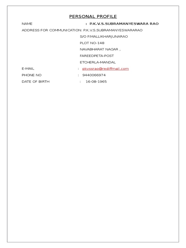 Personal Profile | PDF