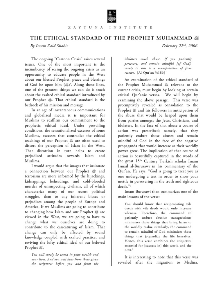 The Ethical Standard of The Prophet Muhammad | PDF | Muhammad | Quran