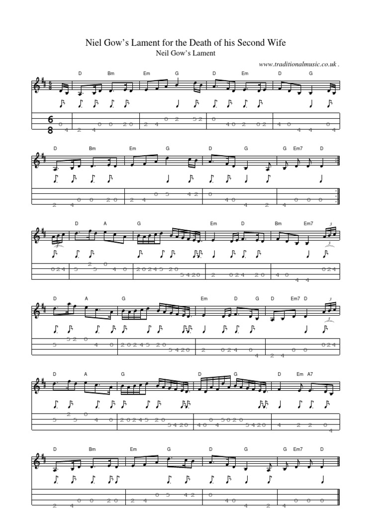 Niel Gows Lament For The Death of His Second Wife-Mandolin-Tab PDF | PDF
