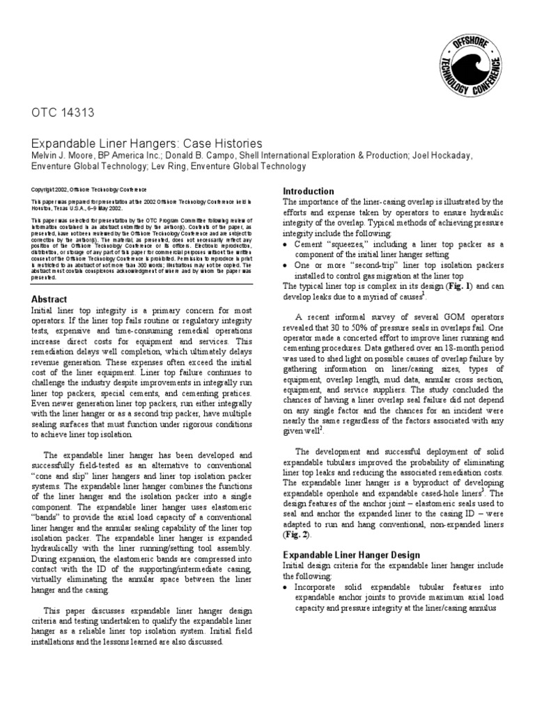OTC 14313 Expandable Liner Hangers: Case Histories | PDF