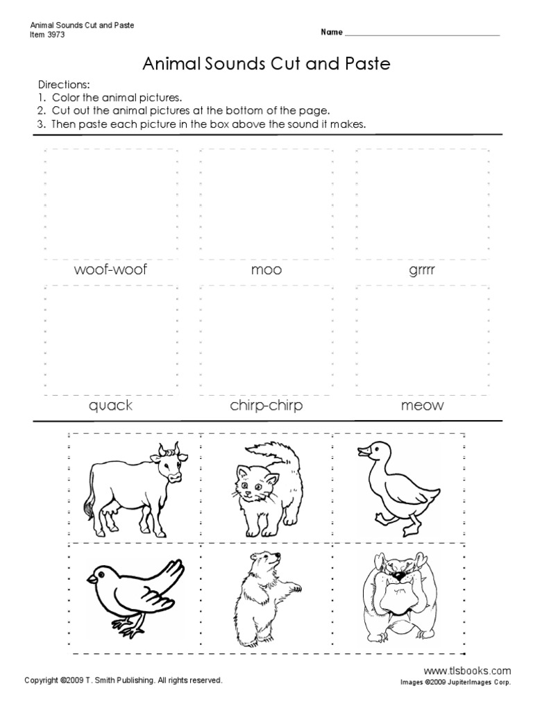 Animal Sounds Cut and Paste: Woof-Woof Moo GRRRR | PDF | Games ...