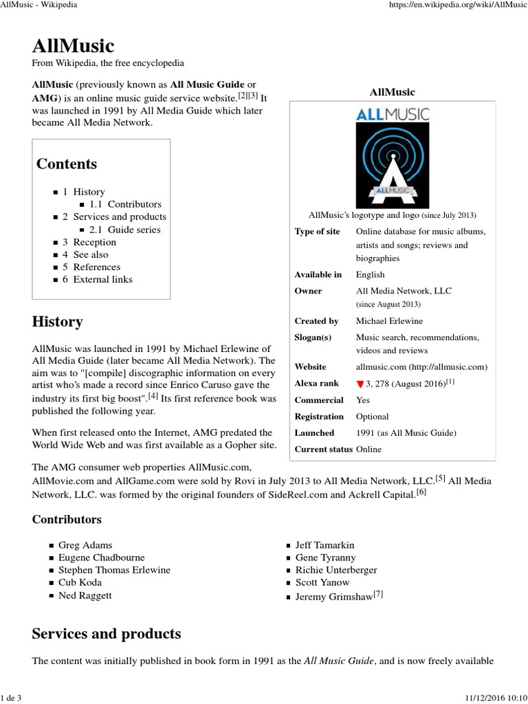 Allmusic: Allmusic (Previously Known As All Music Guide or Amg) Is An ...