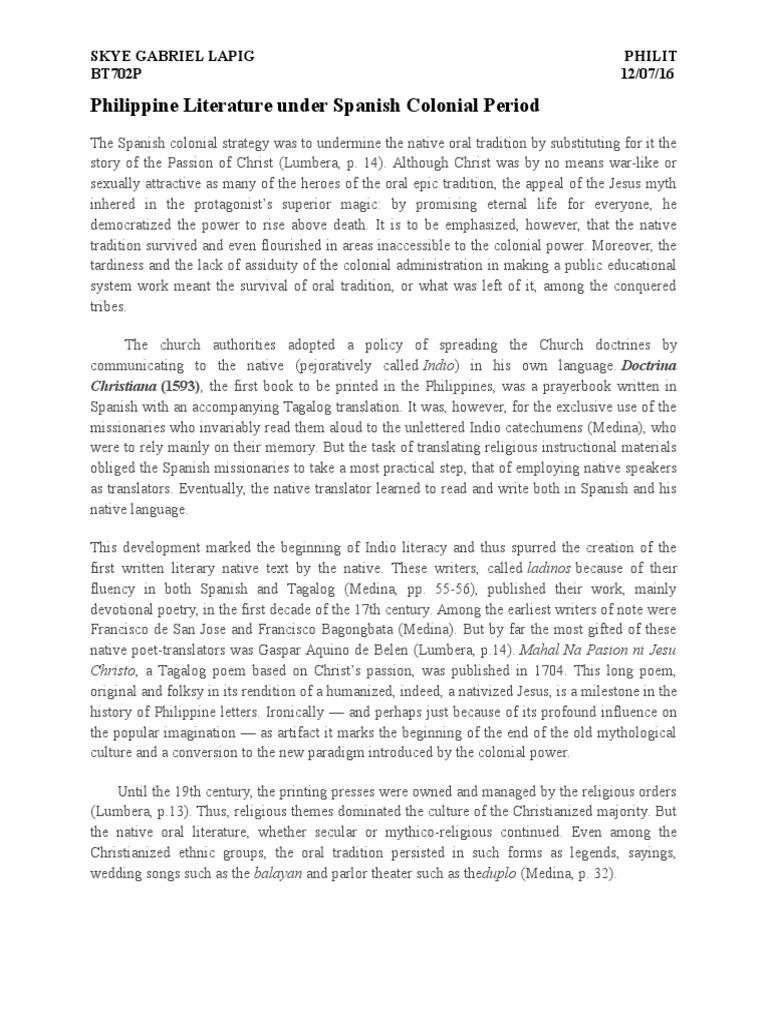 Philippine Literature Under Spanish Colonial Period | PDF | Philippines ...