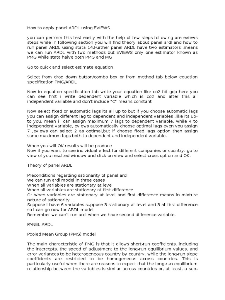 How To Apply Panel ARDL Using EVIEWS | PDF | Errors And Residuals ...