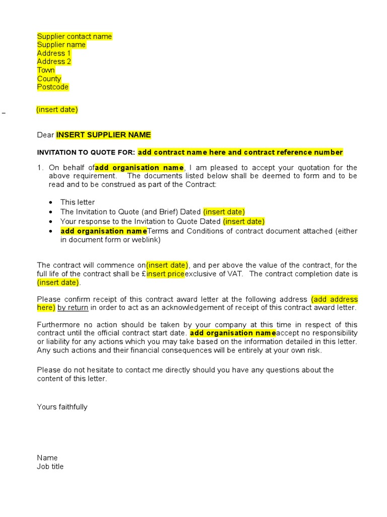 Add Contract Name Here and Contract Reference Number: Invitation To ...