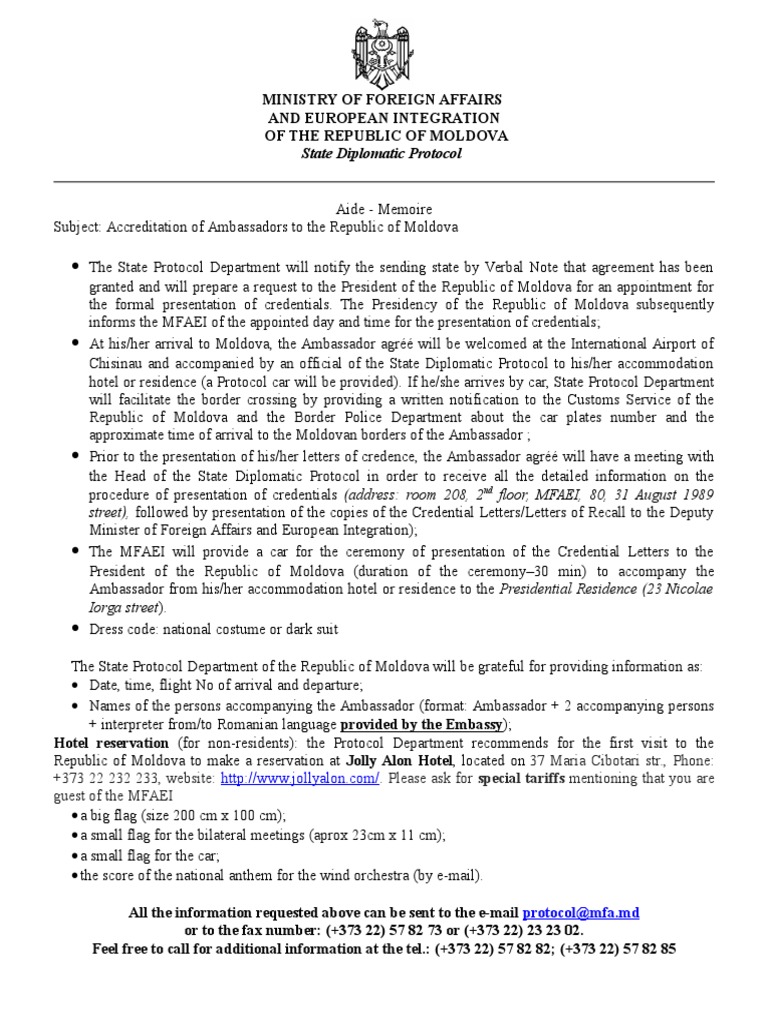 Acreditation To Moldova Aide Memoire 2014 | PDF | Diplomatic ...