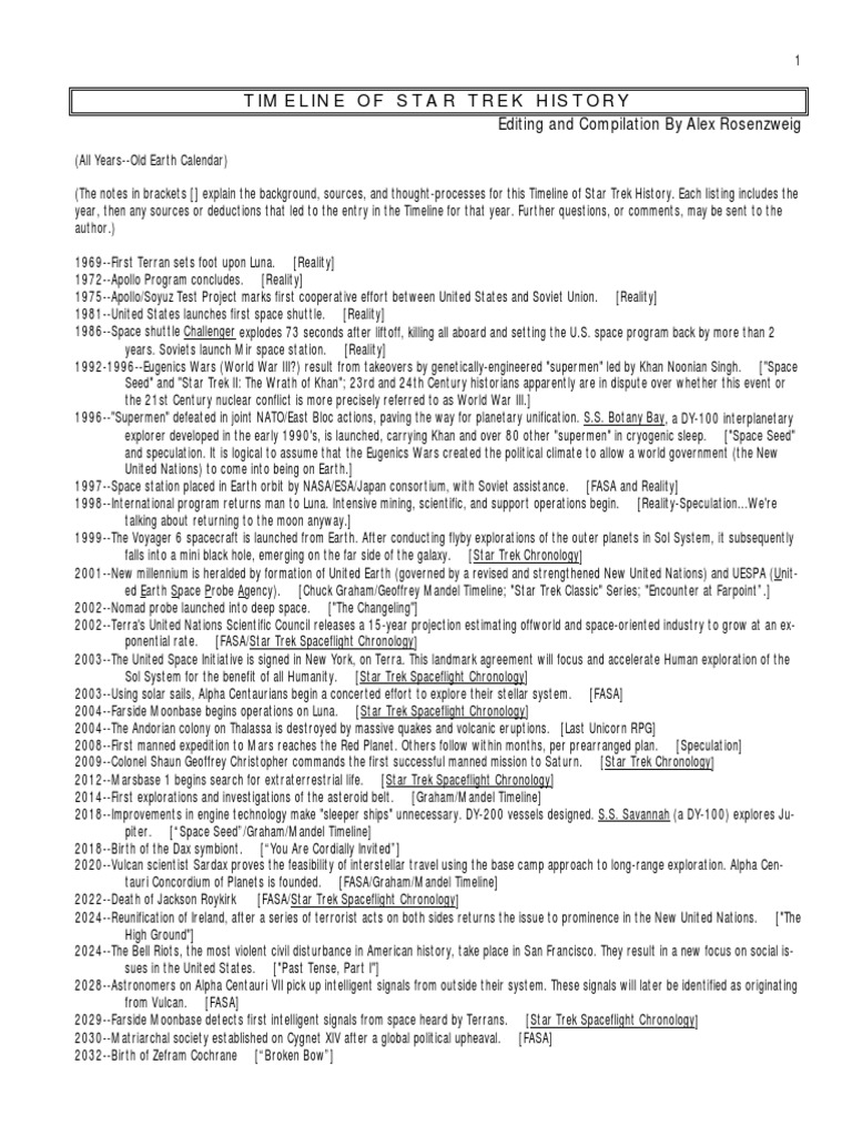 Star Trek Historical Timeline Overview | PDF | United Federation Of ...