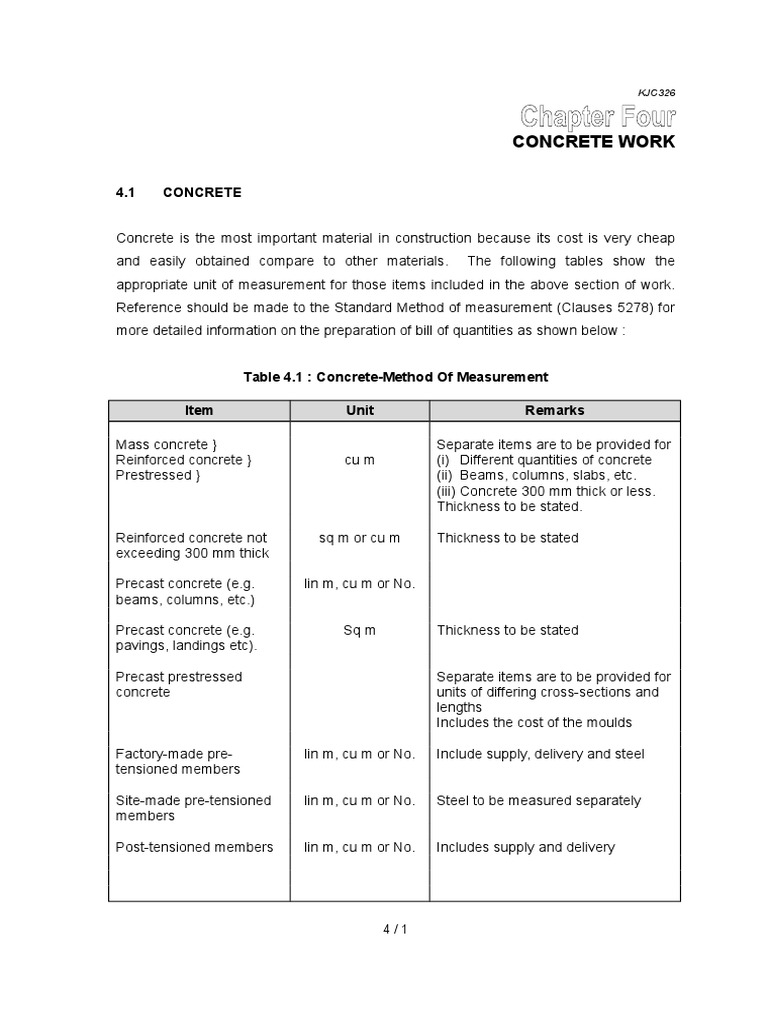 Chapter 4 (Concrete Work) | PDF | Prestressed Concrete | Concrete