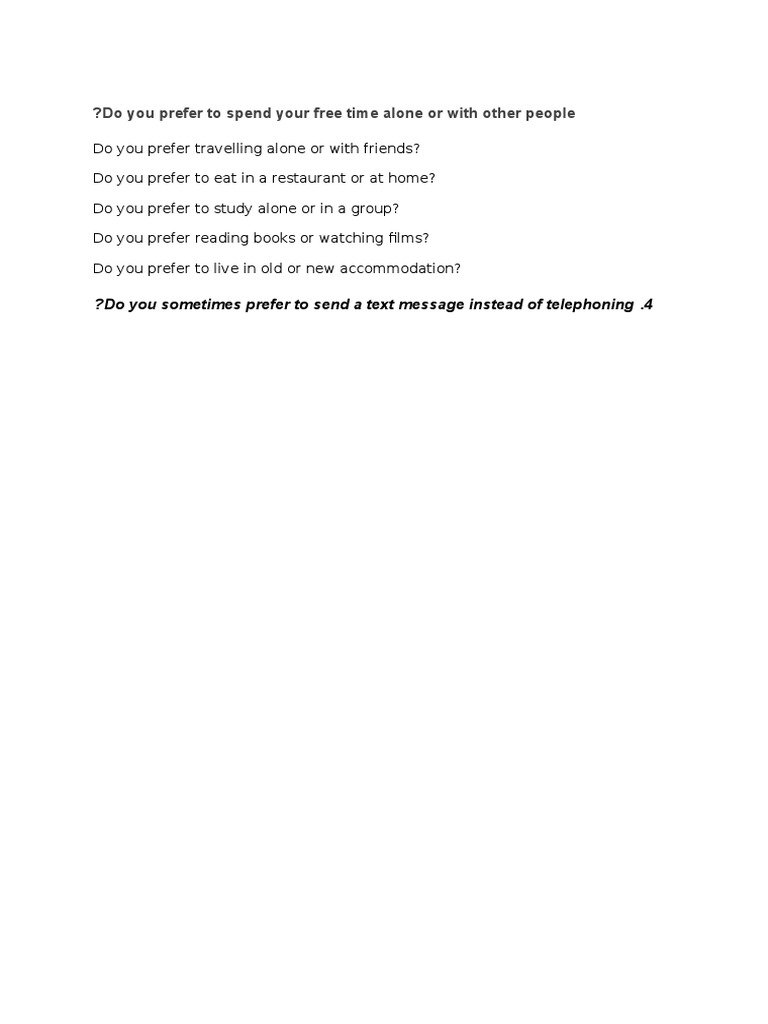 Personal Preferences Survey | PDF | Wellness