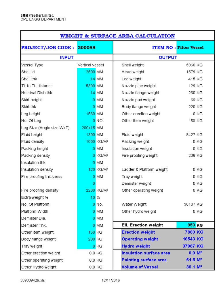 Vessel Weight Calculation Overview | PDF | Nature