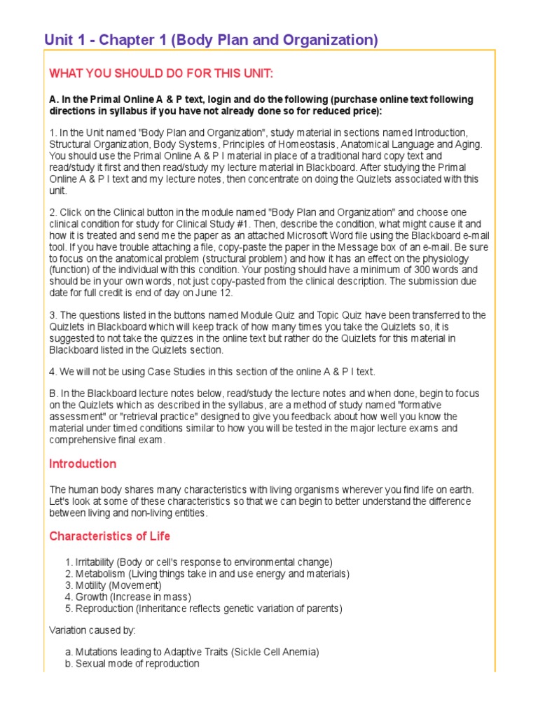 0 Unit 1 - Body Plan and Organization Lecture PDF | PDF | Anatomical ...