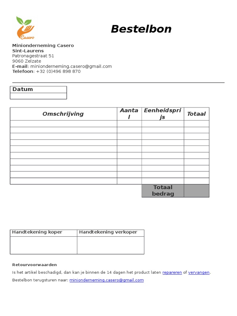 Bestelbon Catalogus Casero 1