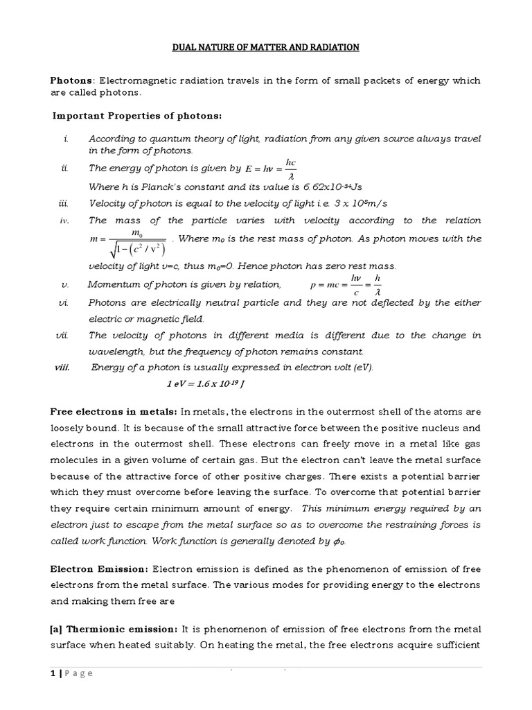 Dual Nature of Matter and Radiation-1 | PDF