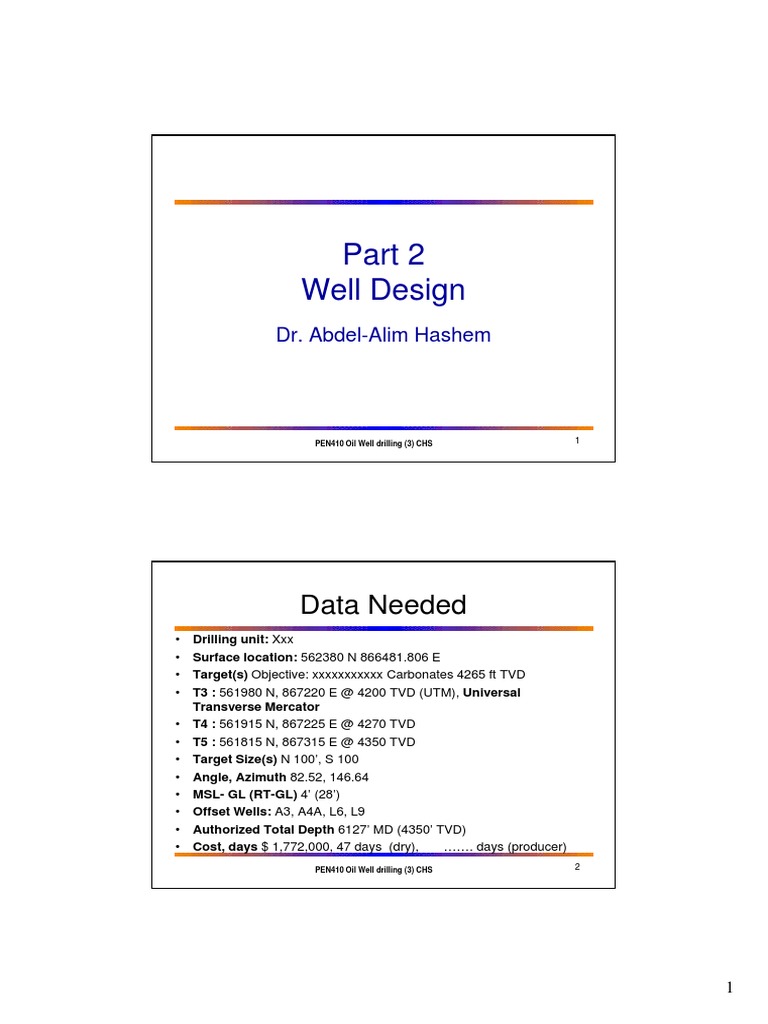 Part 2 Well Design | PDF | Casing (Borehole) | Oil Well