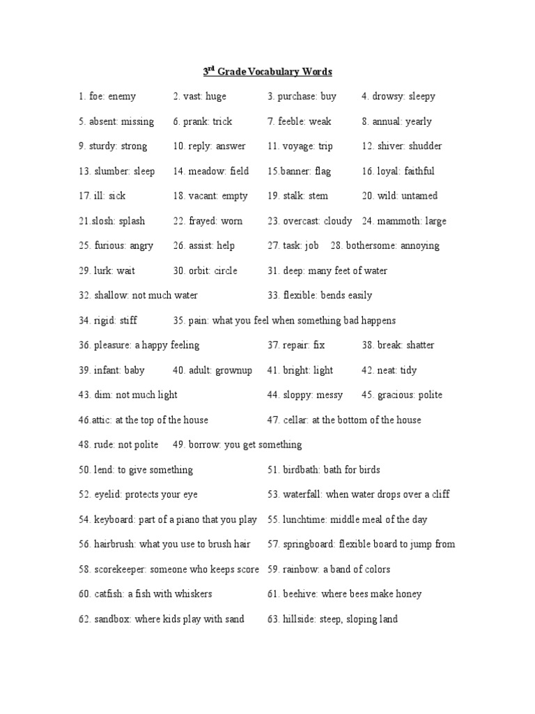 English Vocabulary Words 3rd Grade Spelling Words Mat | Grade 3 And 4