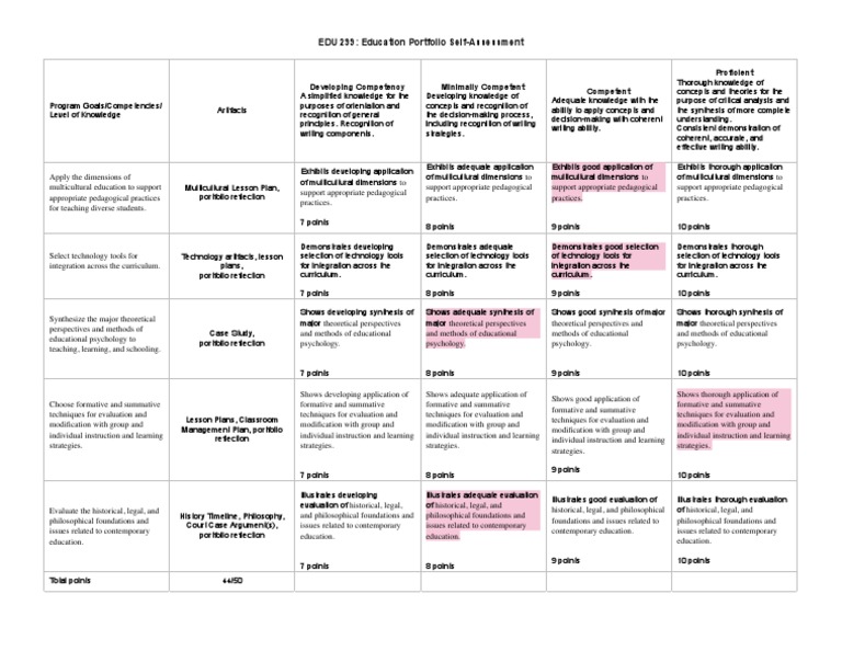 Portfolio Self-Assessment Rubric Matrix-2 | PDF | Evaluation | Curriculum