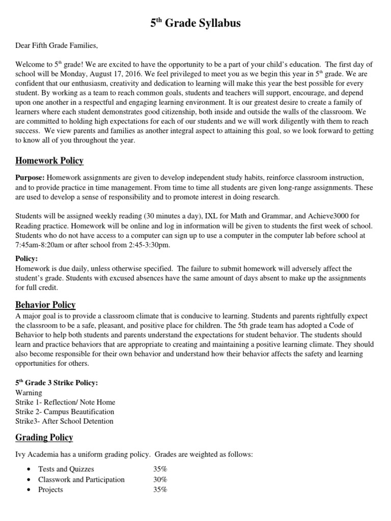 5th Grade Curriculum Overview | PDF | Wellness