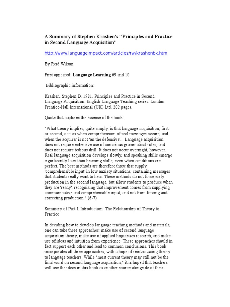 Krashen's Second Language Acquisition Theory | PDF